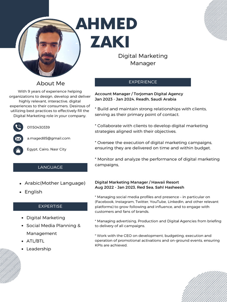 Ahmed Zaki CV & Portfolio | PDF | Digital Marketing | Social Media