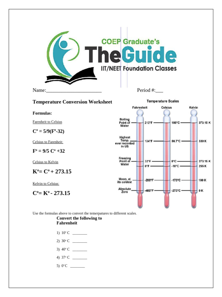 9TH Temperature - Conversion WORKSHEET PDF | PDF | Teaching Methods & Materials | Technology ...