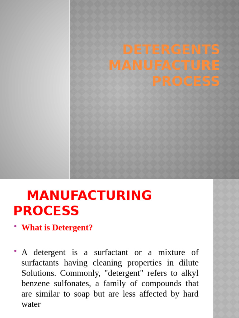 Manufaturing of Detergents | PDF | Detergent | Chemical Substances