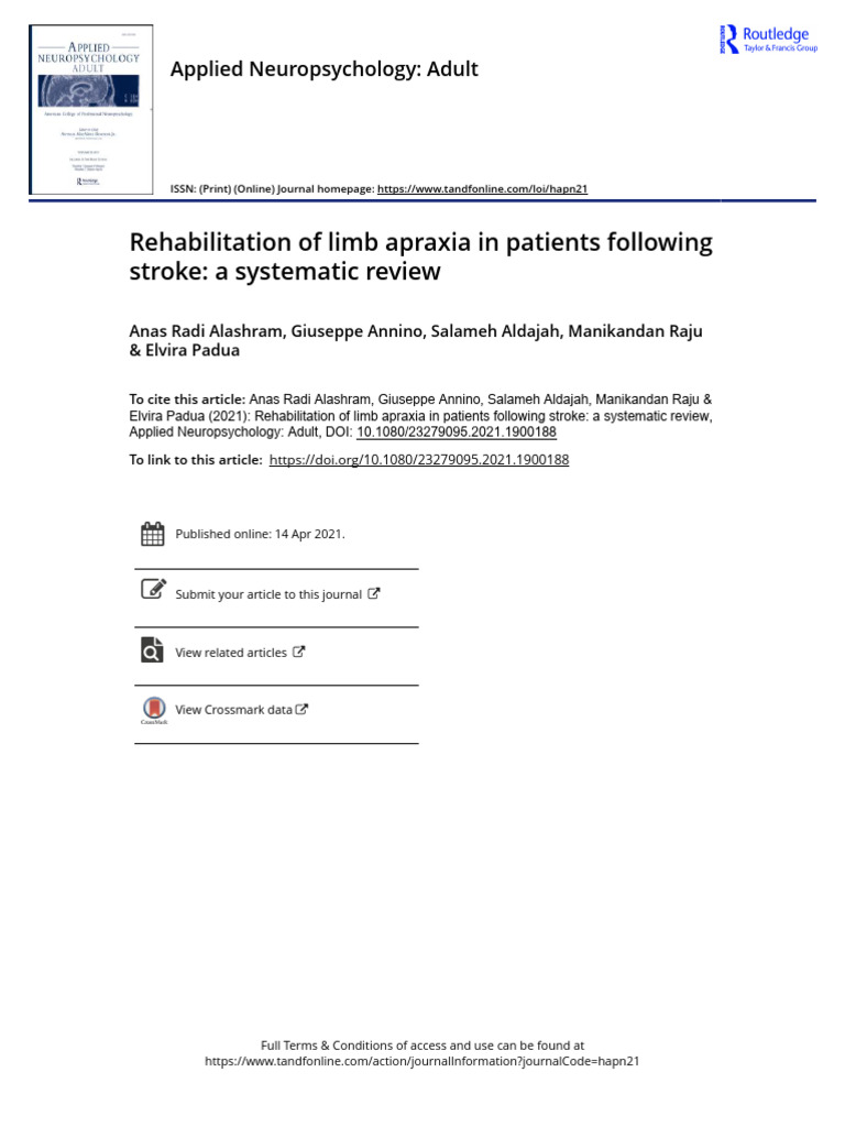 Rehabilitation of Limb Apraxia in Patients Following Stroke A ...