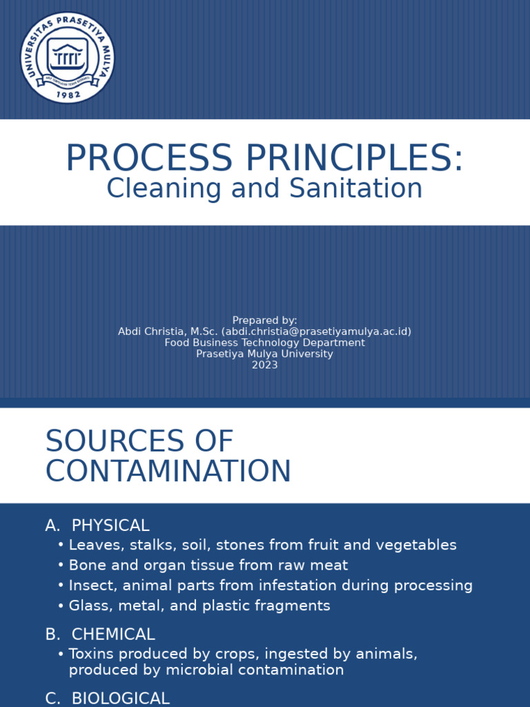 2023 Process Principles - W13 - Cleaning and Sanitation | PDF