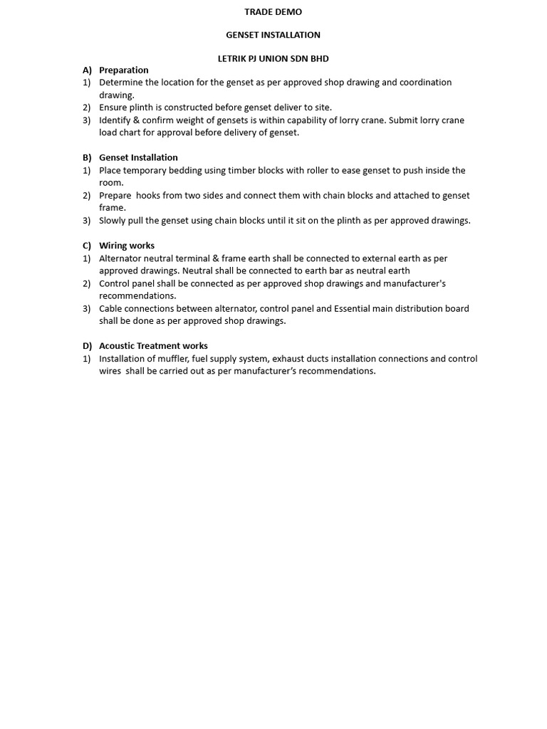 Trade Demo - Genset Installation | PDF | Technology & Engineering