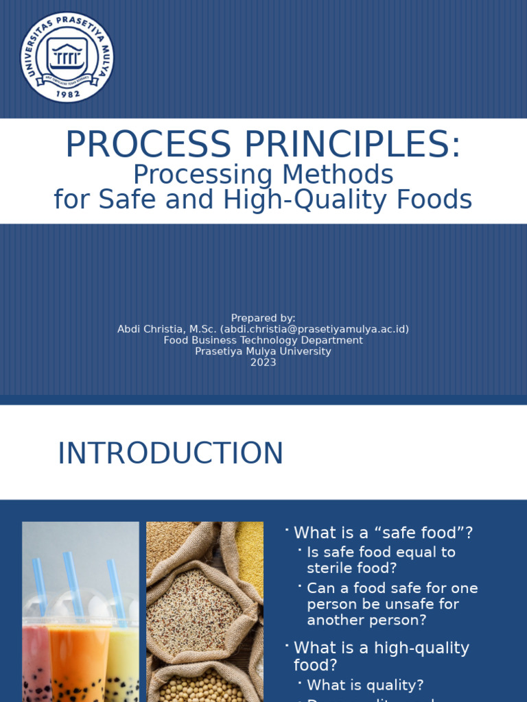 2023 Process Principles - W12 - Processing Safe and High-Quality Foods | PDF