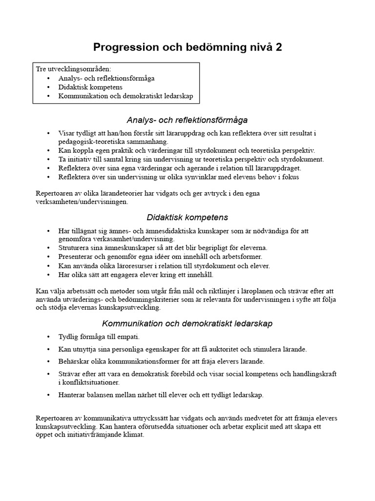 Bedömning Nivå 2 VFU Mall | PDF