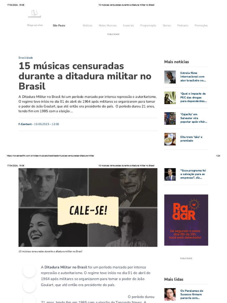 15 Musicas Censuradas Na Ditadura | PDF | Brasil