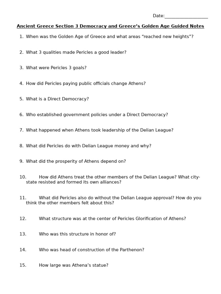 Ancient Greece Section 3 Guided Notes | PDF | Socrates | Ancient Greece