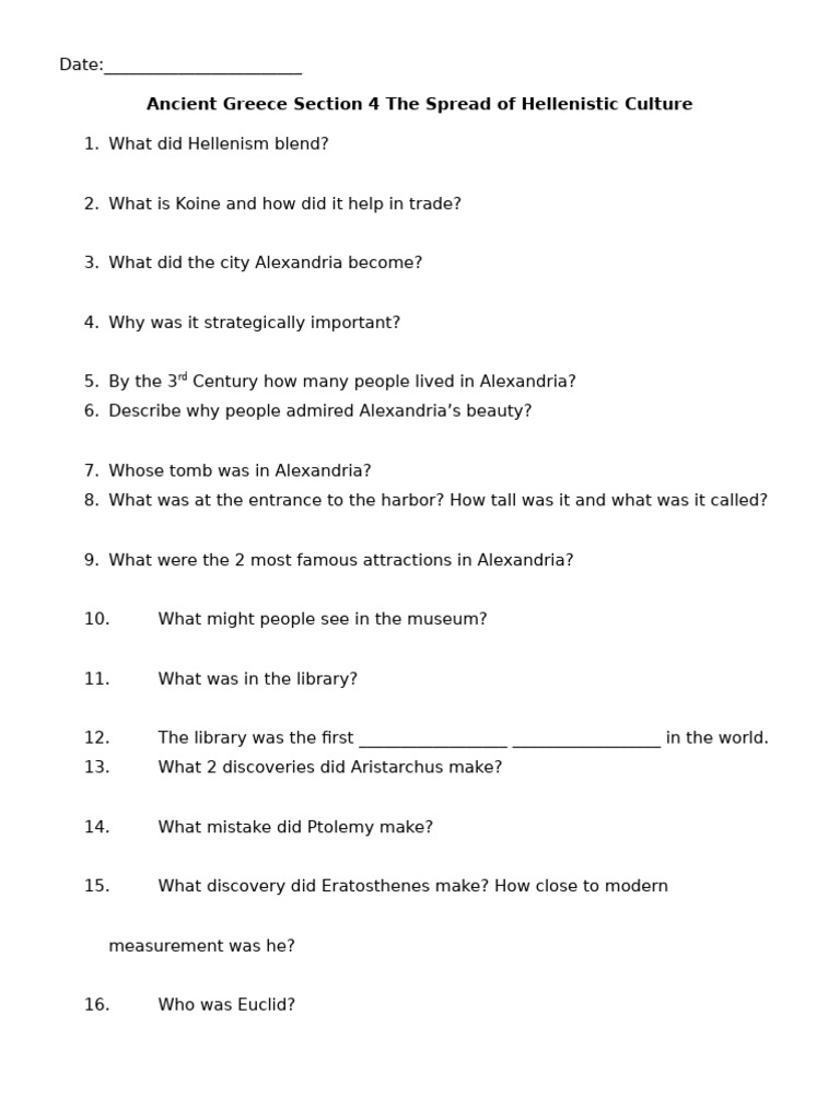 CH 5 Section 4 Hellenism Guided Notes | PDF | Art