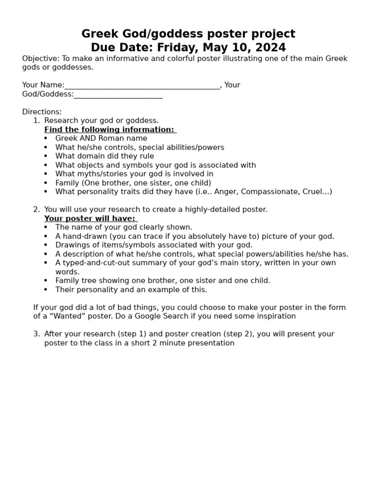 Greek Gods Goddesses Project | PDF | Hera | Zeus