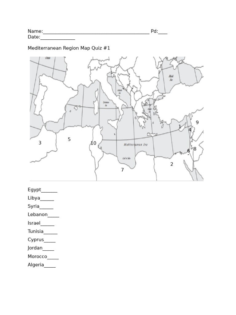 Mediterranean Region Map Quiz #1 | PDF | Technology & Engineering