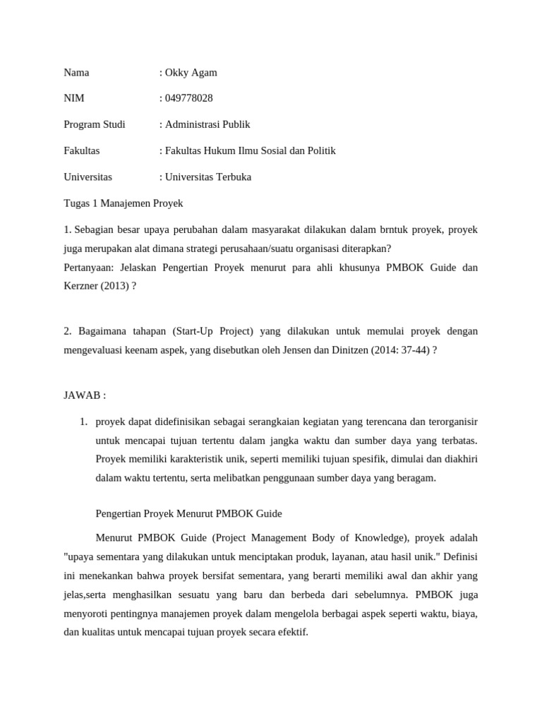 Tugas 1 Manajemen Proyek - Okky Agam | PDF | Seni