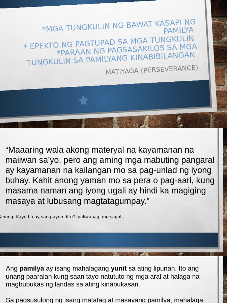 Mga Tungkulin NG Bawat Kasapi NG Pamilya | PDF