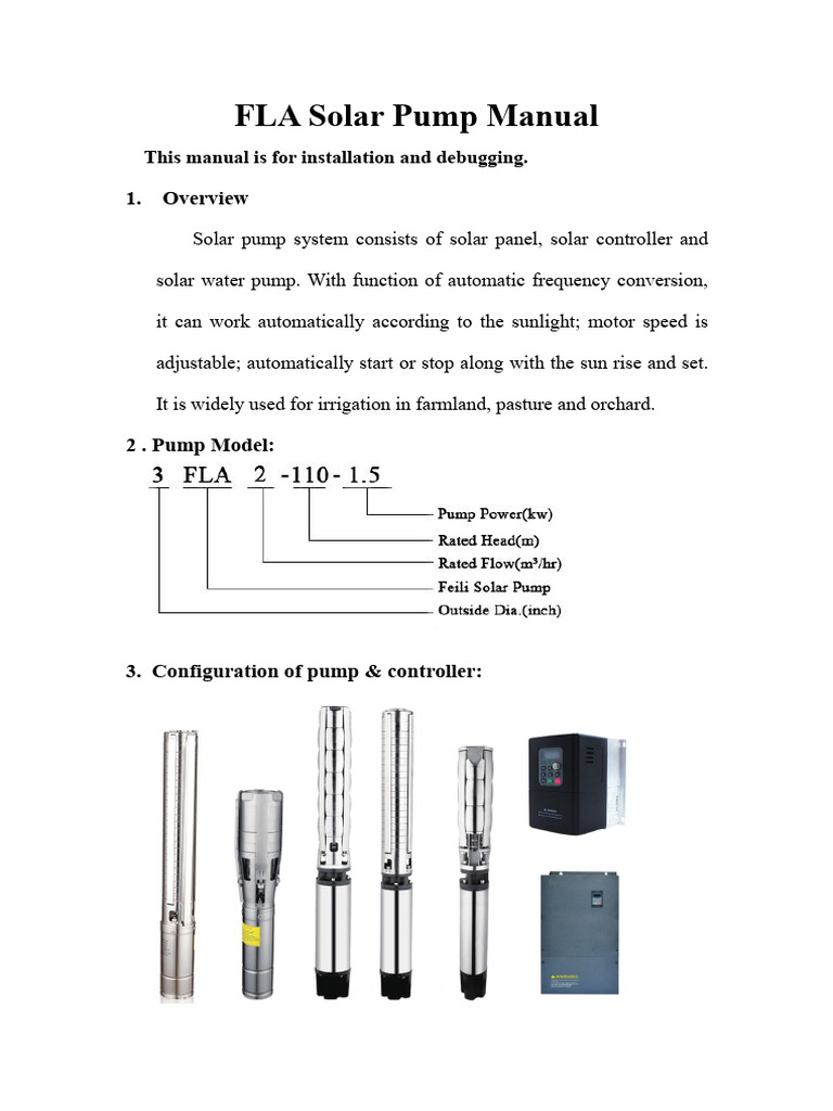 FLA Solar Pump User Manual | PDF | Power Supply | Electrical Wiring