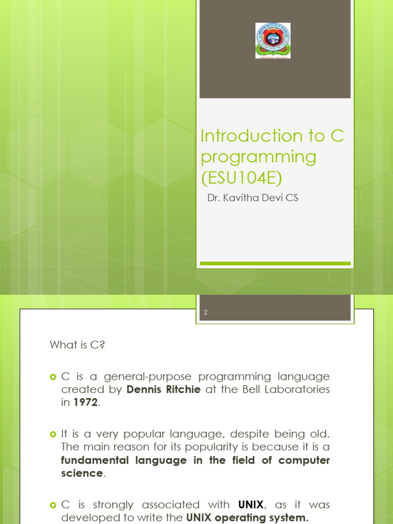 Introduction To C Programming-Unit1-Part1 | PDF | Assembly Language | Programming