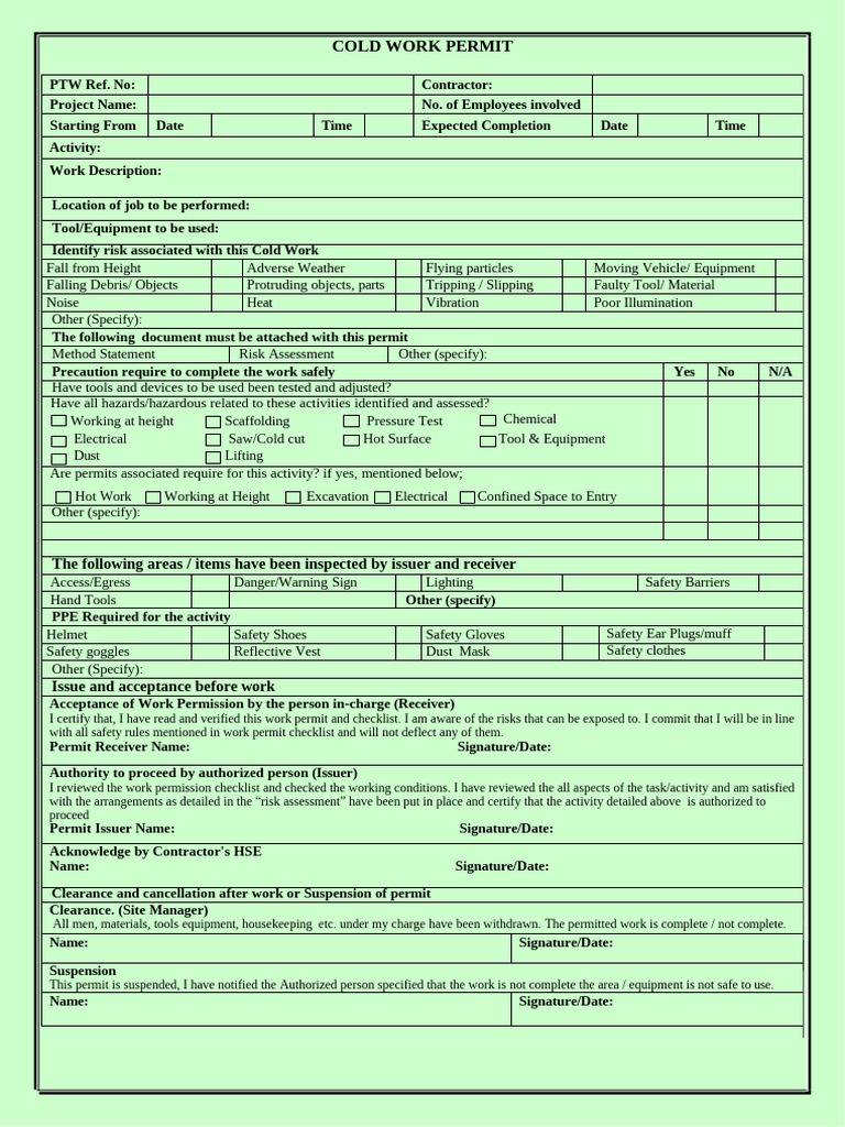 Permit to Work Forms | PDF | Personal Protective Equipment | Crane ...