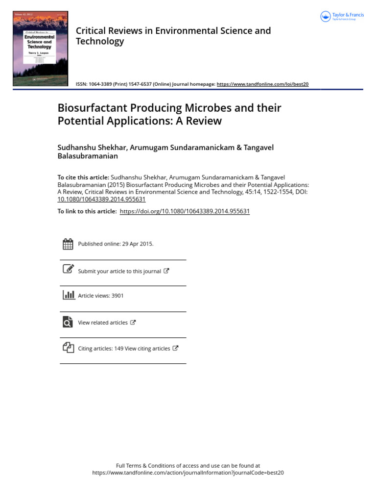 Biosurfactant Producing Microbes and Their Potential Applications A Review | PDF | Surfactant