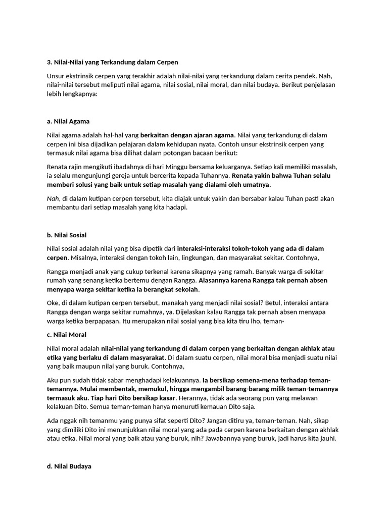 Materi Nilai Cerpen | PDF