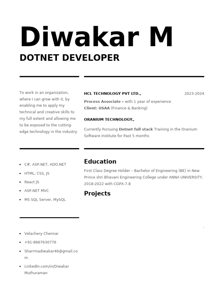 Diwakar Resumeee Modified | PDF | Business | Computers