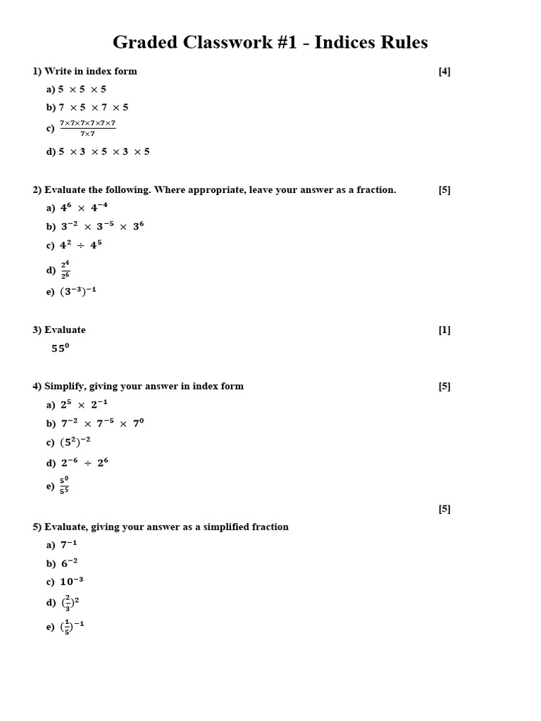Indices Classwork | PDF