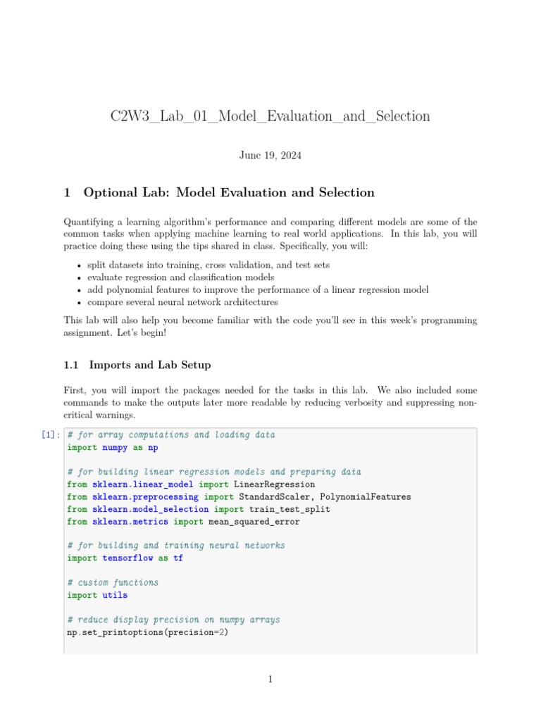 C2W3 Lab 01 Model Evaluation and Selection | PDF | Cross Validation (Statistics) | Mean Squared ...