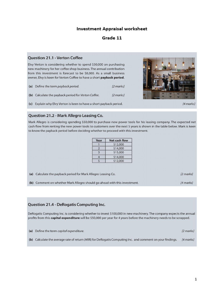 Investment Appraisal Worksheet | PDF