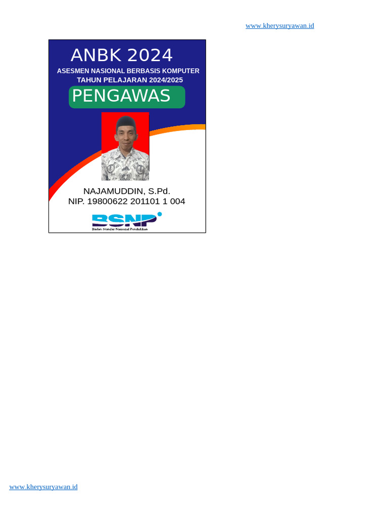 1 - ID Card Pengawas Anbk - WWW - Kherysuryawan.id | PDF