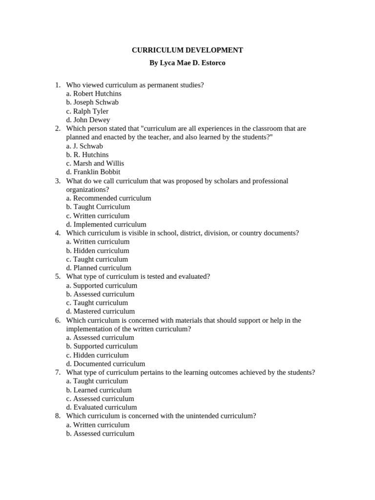 CURRICULUM DEVELOPMENT | PDF | Educational Assessment | Curriculum