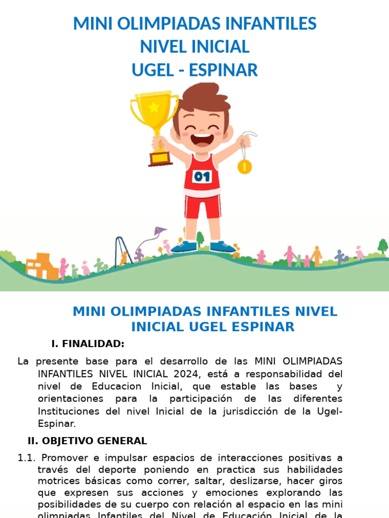 Mini Olimpiadas Infantiles 2024 UGEL Espinar | PDF | Educación de la ...