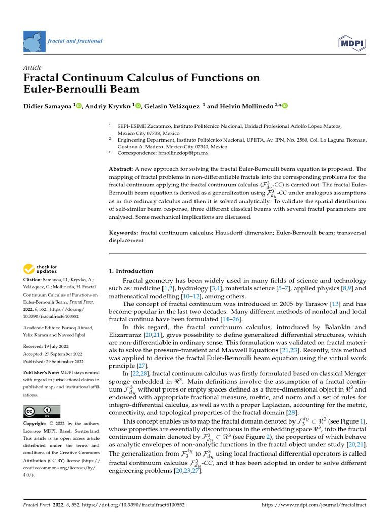 Fractalfract 06 00552 v3 | PDF | Continuum Mechanics | Mathematical Analysis