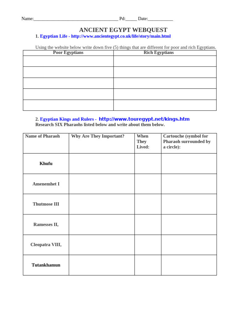 Ancient Egypt Webquest | PDF | Ancient Egypt | Egyptian Pyramids