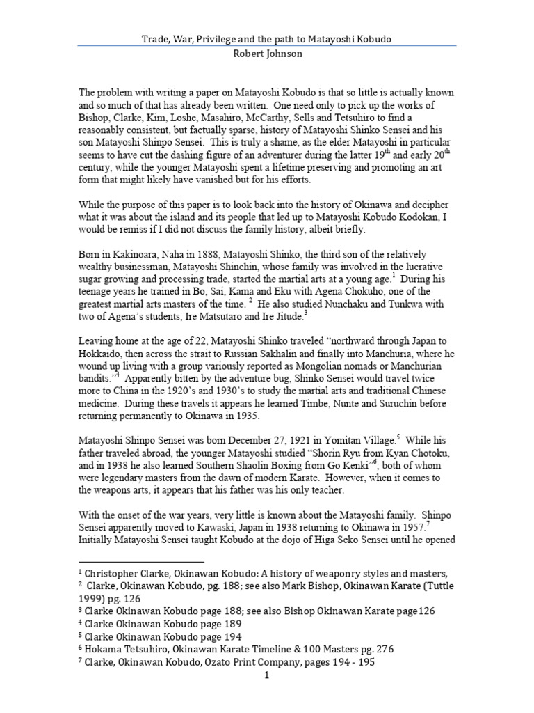 Trade, War, Privilege and The Path o Matayoshi Kobudo | PDF | Karate ...
