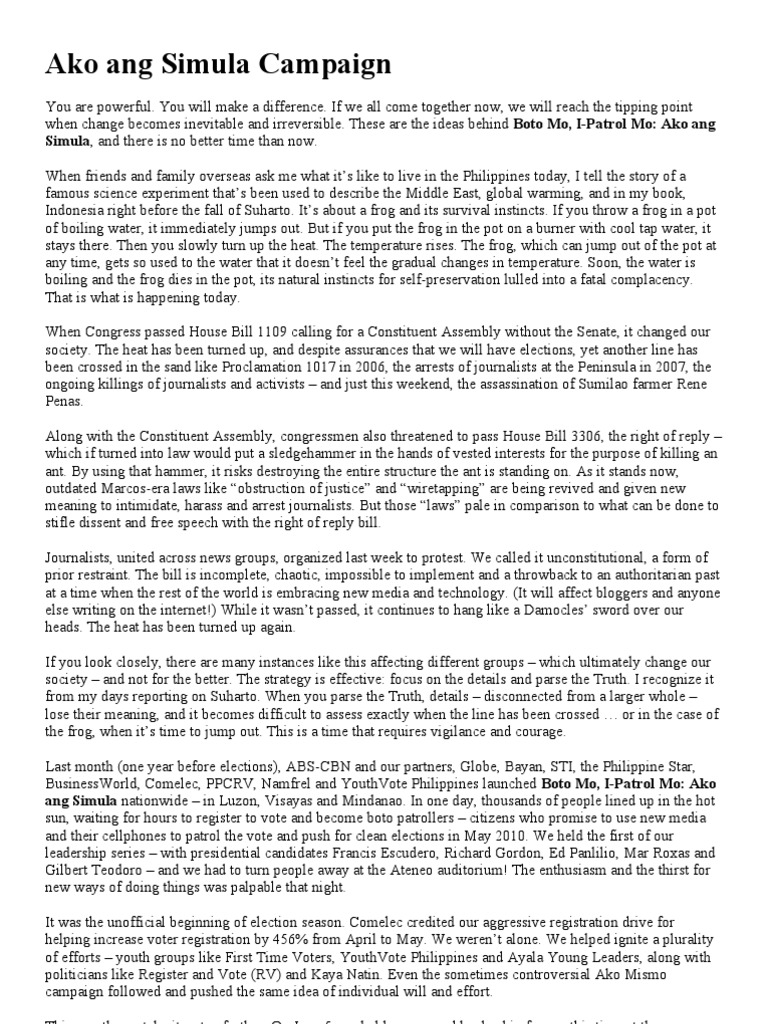Ako Ang Simula Campaign | PDF | Elections