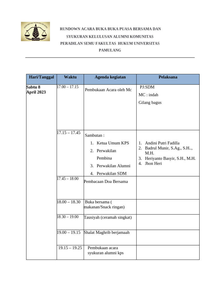 Rowndown Acara Bukber 2023 | PDF