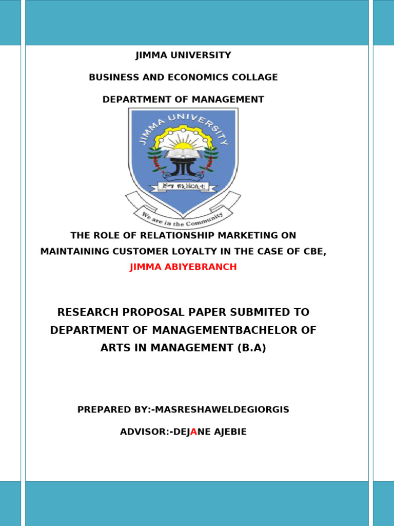 Masresha Woldegiorgis PROPOSAL of The Role of Relationship Marketing | PDF | Marketing | Customer