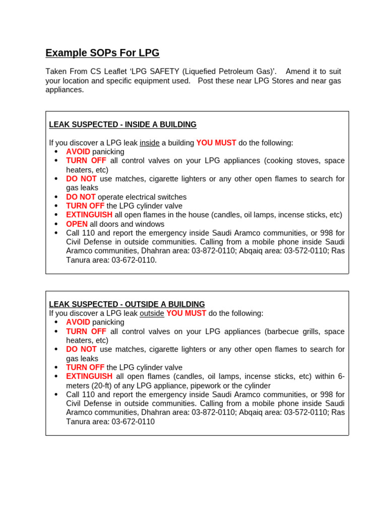 LPG Safety SOPs for Home Use | PDF | Liquefied Petroleum Gas | Gases