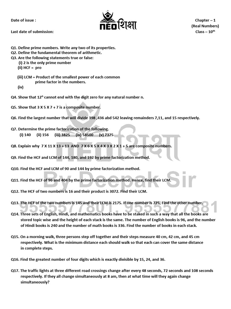 Neo Shiksha Math CH 1 Real Numbers | PDF | Prime Number | Factorization