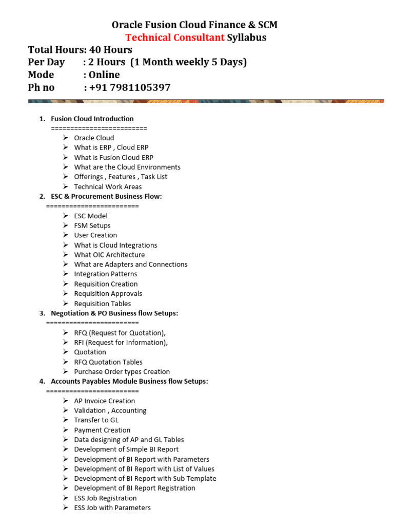 Oracle Fusion Finance & SCM Consultant Syllabus | PDF | Accounts ...