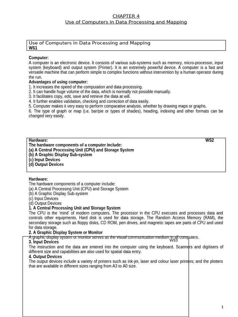 CH4 Geography Pract. Use of Computers in Data Processing & Mapping Chapter-4 Practical | PDF ...
