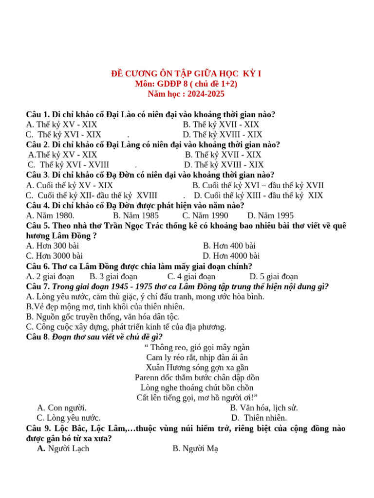 De Cuong On Tap Giua Hoc Ki I GDDP 8 | PDF