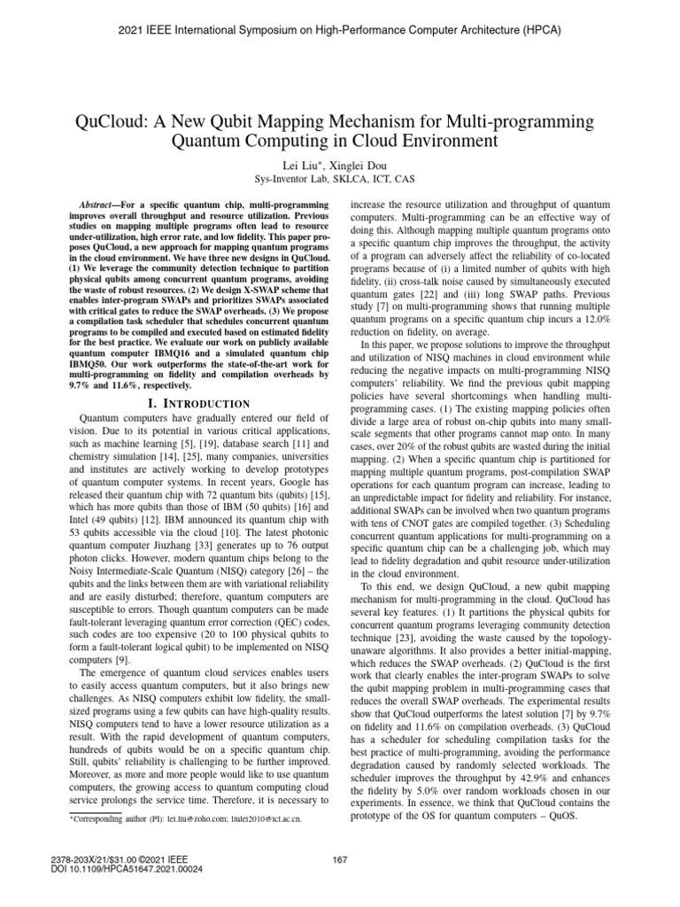 Qucloud: A New Qubit Mapping Mechanism For Multi-Programming Quantum Computing in Cloud ...