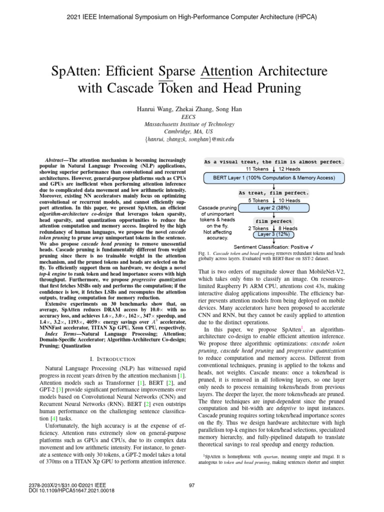 Spatten: Efficient Sparse Attention Architecture With Cascade Token and Head Pruning | PDF ...