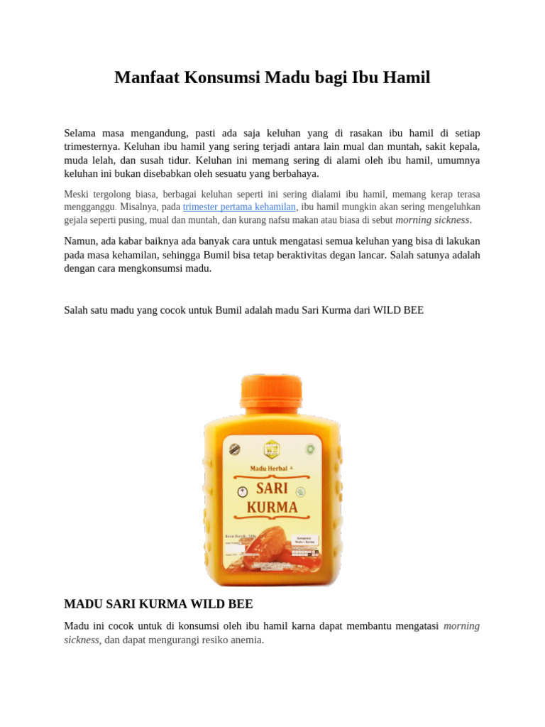 Manfaat Konsumsi Madu Bagi Ibu Hamil | PDF