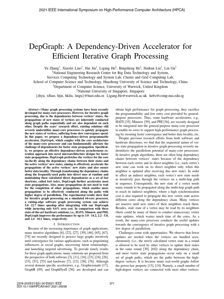 Depgraph: A Dependency-Driven Accelerator For Efficient Iterative Graph Processing | PDF ...