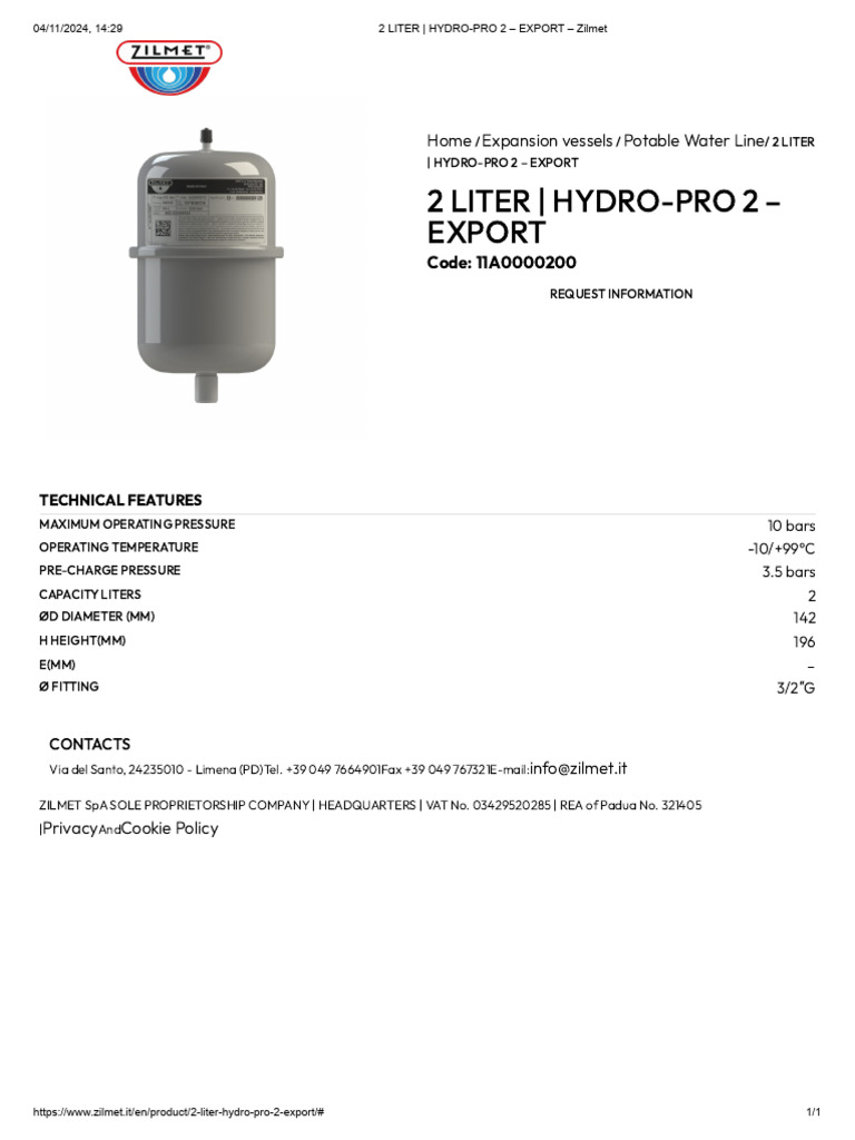 2 Liter - Hydro-Pro 2 - Export - Zilmet | PDF