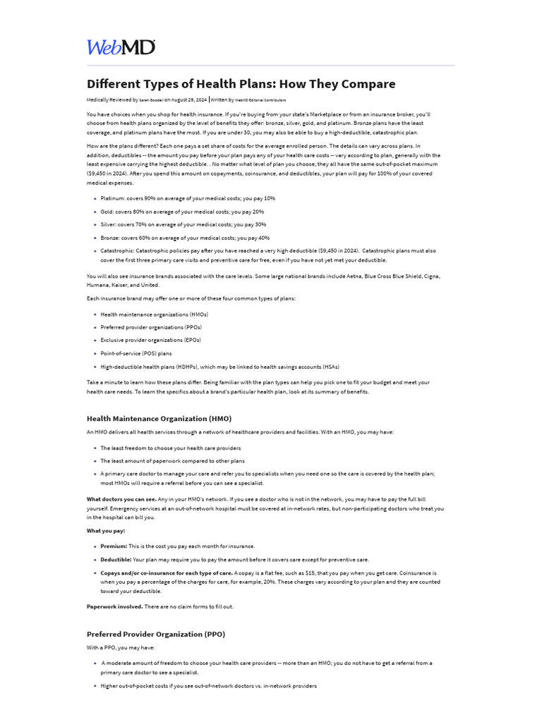 Types of Health Insurance Plans - HMO, PPO, HSA, Fee For Service, POS ...