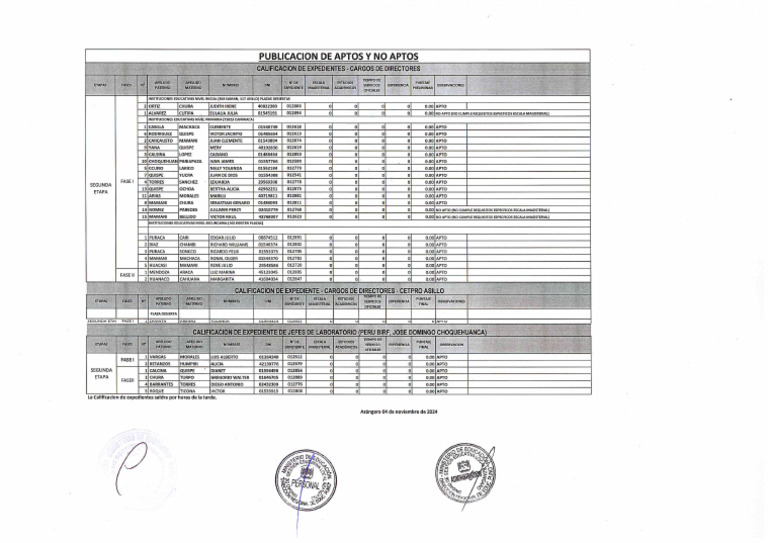 Aptos y No Aptos Encargatura | PDF