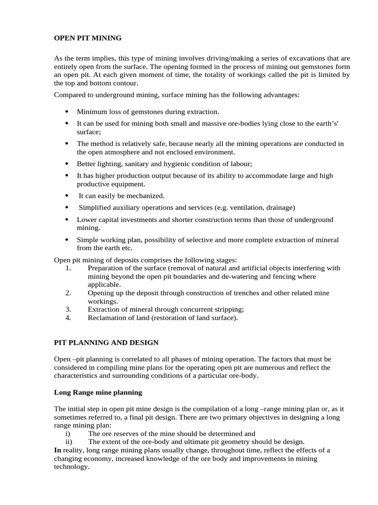 Open Pit Mining Design and Planning | PDF | Mining | Ore