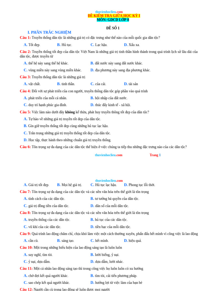 Bo de Kiem Tra Giua HK1 GDCD 8 KNTT | PDF