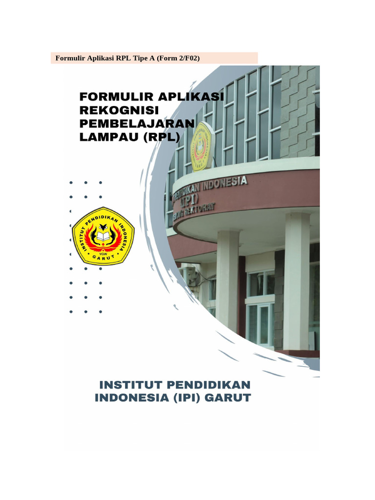 Formulir Aplikasi RPL Tipe A (Form 2F02) - PGSD | PDF