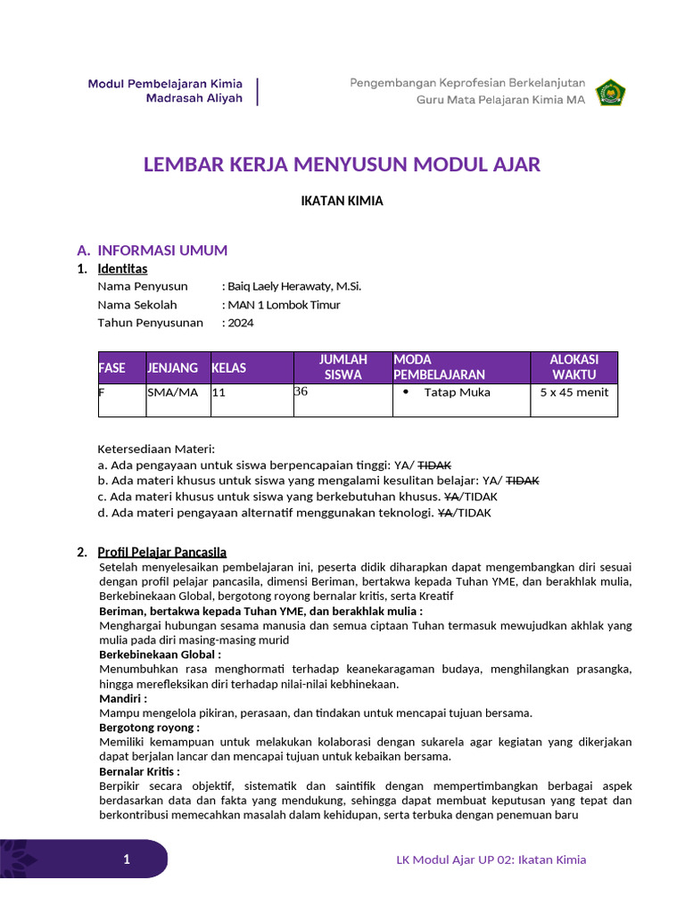 Lembar Kerja Menyusun Modul Ajar | PDF | Karier & Perkembangan | Kesehatan Holistik