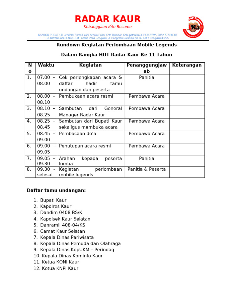 Rundown Kegiatan Lomba Mobile Legend | PDF | Griya & Taman